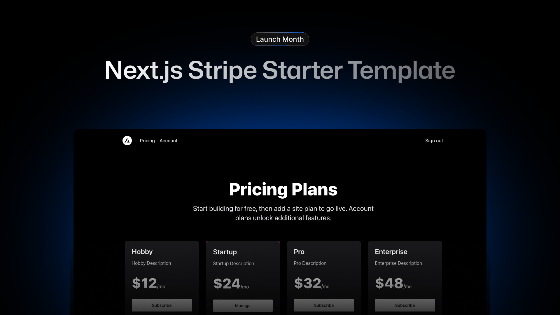 Next.js Stripe Starter Template | Nhost